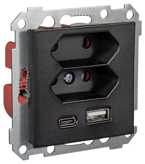 VEGGUTTAK 2XEURO USB A-C 3A SORT INNFELT STIKK OG LADER | Innfelte ...