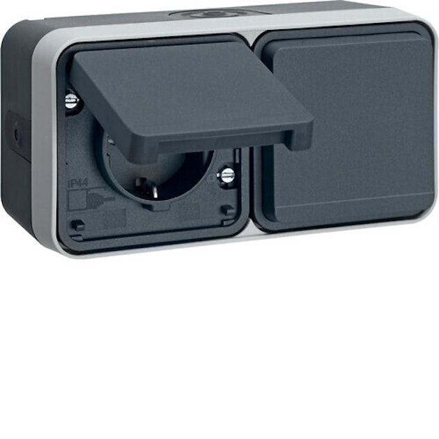 HAGER SOCKET OUTLET 2S/16A/IP55 PPJ gray | Surface Sockets | Onninen