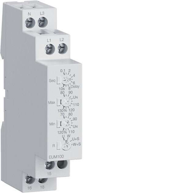 HAGER VOLTAGE MONITORING RELAY EUM100 UV/W/PHASE 1CO 1M | Other Relays ...