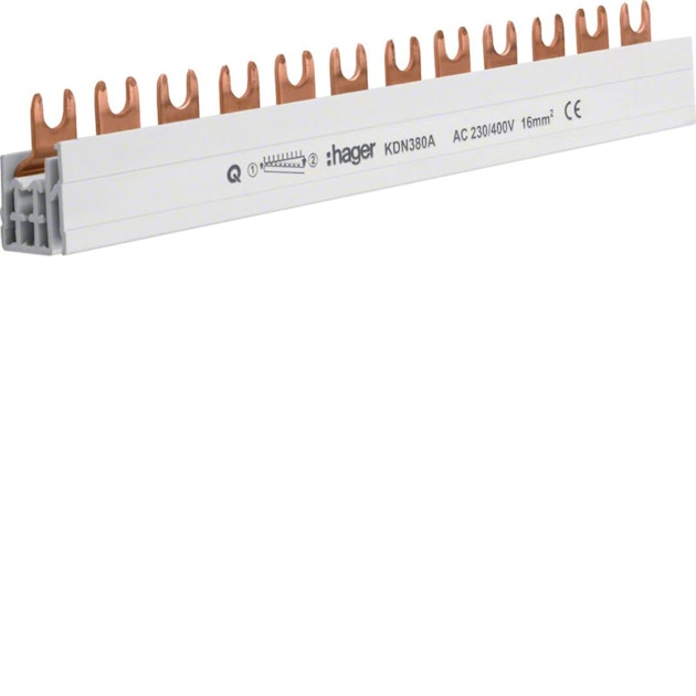 HAGER INSULATED BUSBAR KDN380A 3-POL 80A 12MOD | Rail Terminal Bars ...
