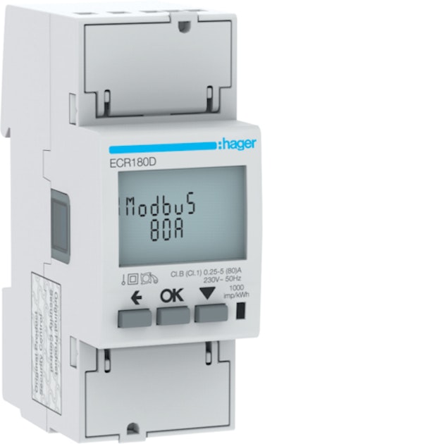 HAGER ENERGY METER MID MODBUS ECR180D 1Ph direct 80A 2M | Energy Meters ...