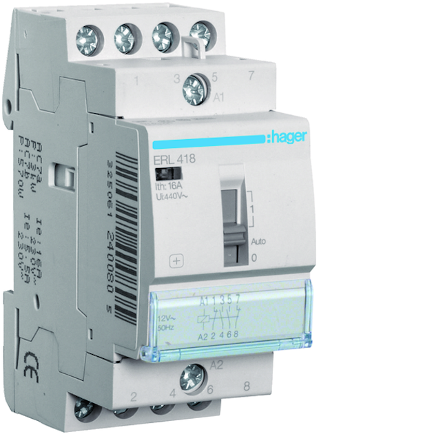 HAGER INTERMEDIATE RELAY ERL418 2NO+2NC 16A c.12VAC | Contactor Relays ...