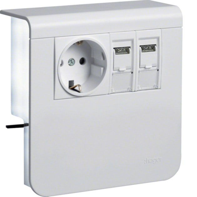 HAGER SOCKET OUTLET PLINTH SL20080 SO+2XRJ45 CAT6 WHITE | Cable Ducts ...