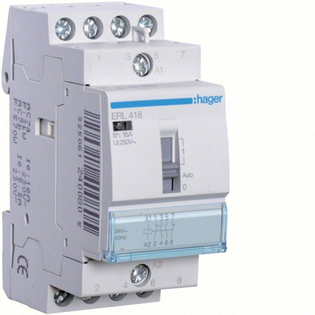 HAGER INTERMEDIATE RELAY ERL418 2NO+2NC 16A c.12VAC | Contactor Relays ...