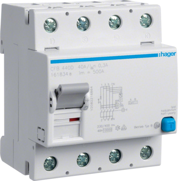HAGER RCD CFB440D 4X40A/300MA B | Breakers | Onninen