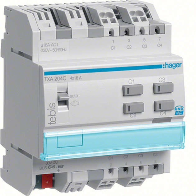 HAGER OUTPUT MODULE TXA204C 4 FOLD 16A KNX | Installation Bus Systems ...