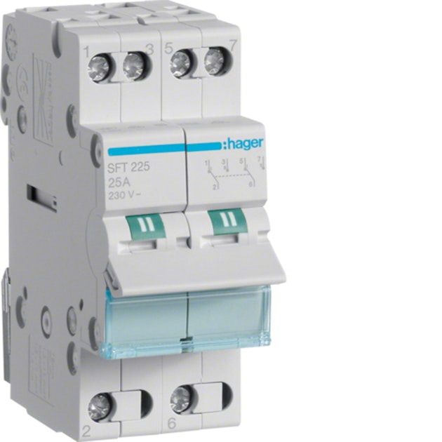 HAGER CHANGE-OVER SWITCH SFT225 1-0-2 2P 25A 230VAC | Selector Switches ...