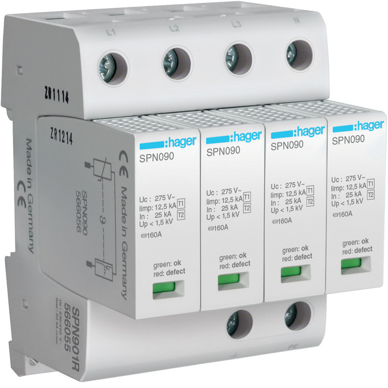 HAGER SURGE ARRESTER SPN901R T1+T2 AL. 1.5KV 50KA | Surge Protection ...