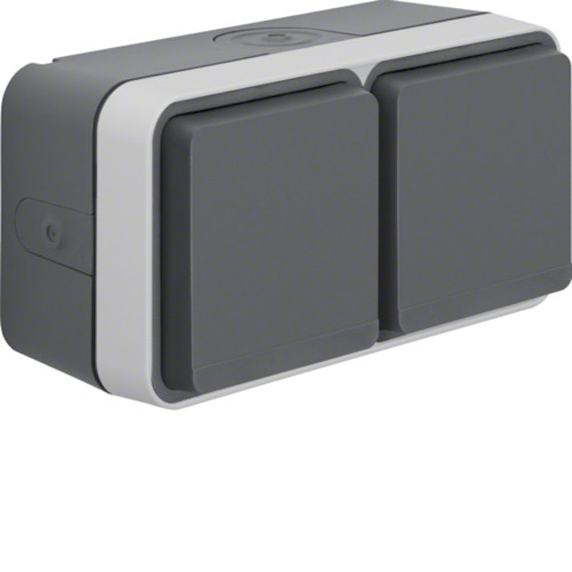 HAGER SOCKET OUTLET 2S/16A/IP55 PPJ gray | Surface Sockets | Onninen