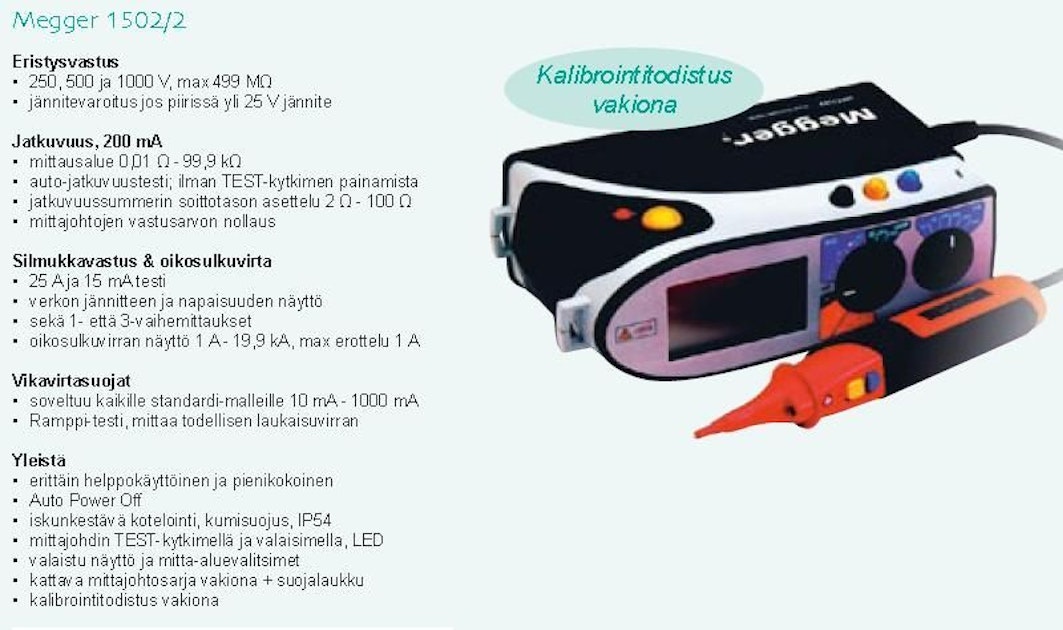 MEGGER ASENNUSTESTERI MEGGER MFT1502/2 | Sähkötesterit ja yleismittarit ...