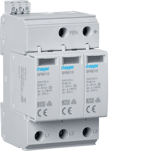 HAGER SURGE ARRESTOR SPB315 3P T2 TNC 1.35KV 20KA | Surge Protection ...